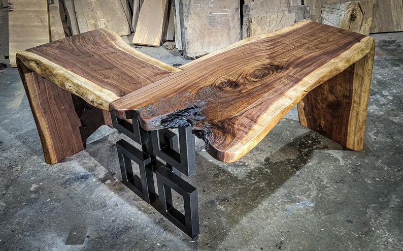 Black Walnut Live Edge L Desk: Waterfall Legs & Multi-square Leg - Etsy