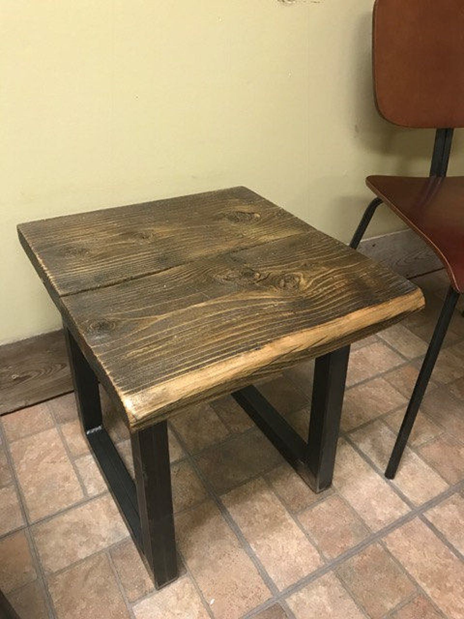 Rustic Side/end Table/stool With Metal Legs and Reclaimed Wood - Etsy