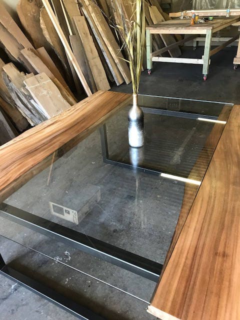 Live Edge Glass Inlay Slab Table the View With Metal Legs | Etsy