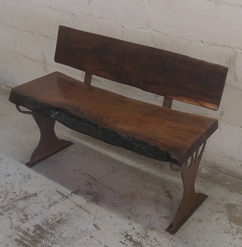 Slab Bench Black Walnut With Live Edge Backrest - Etsy Canada