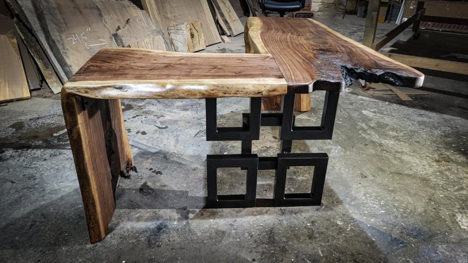 Black Walnut Live Edge L Desk: Waterfall Legs & Multi-square Leg - Etsy