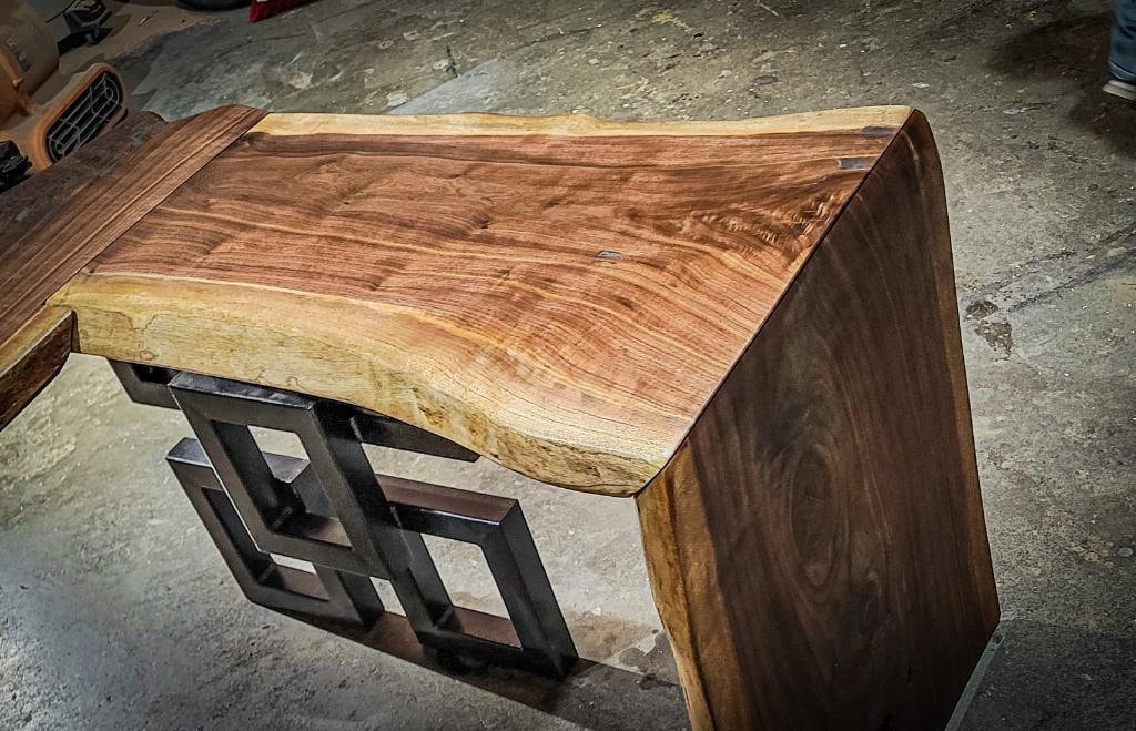 Black Walnut Live Edge L Desk: Waterfall Legs & Multi-square Leg - Etsy