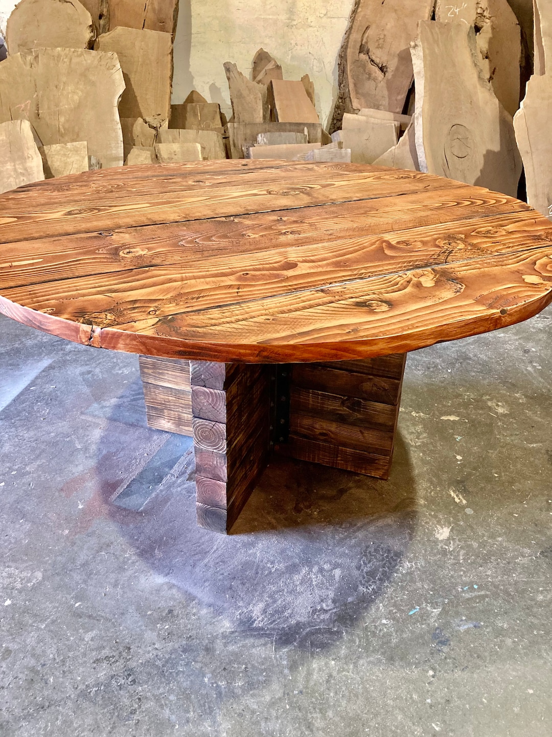 Wooden Circle-shaped Dining Table - "the Rustic Round"- Reclaimed Wood ...