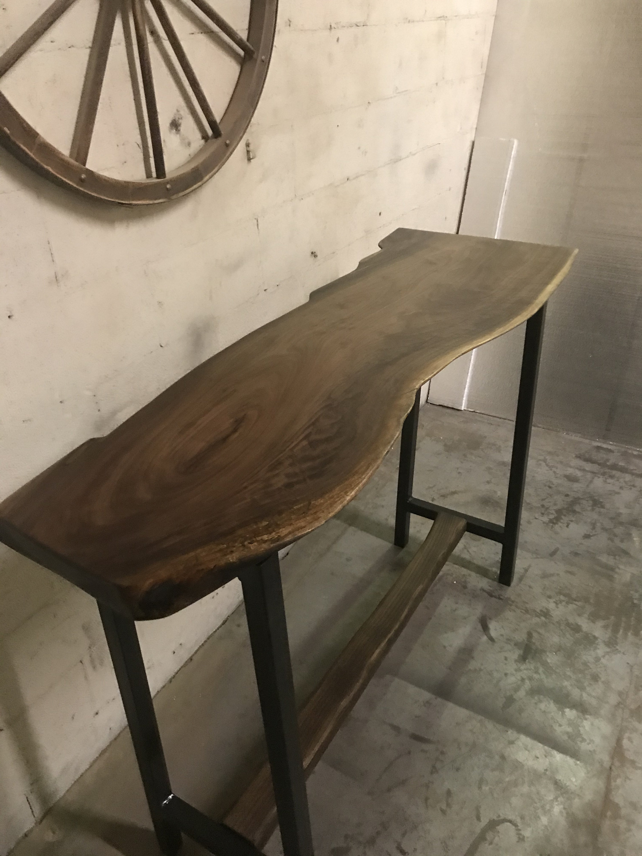 Live Edge Slab Walnut Bar With Crossbeam Support and Metal | Etsy