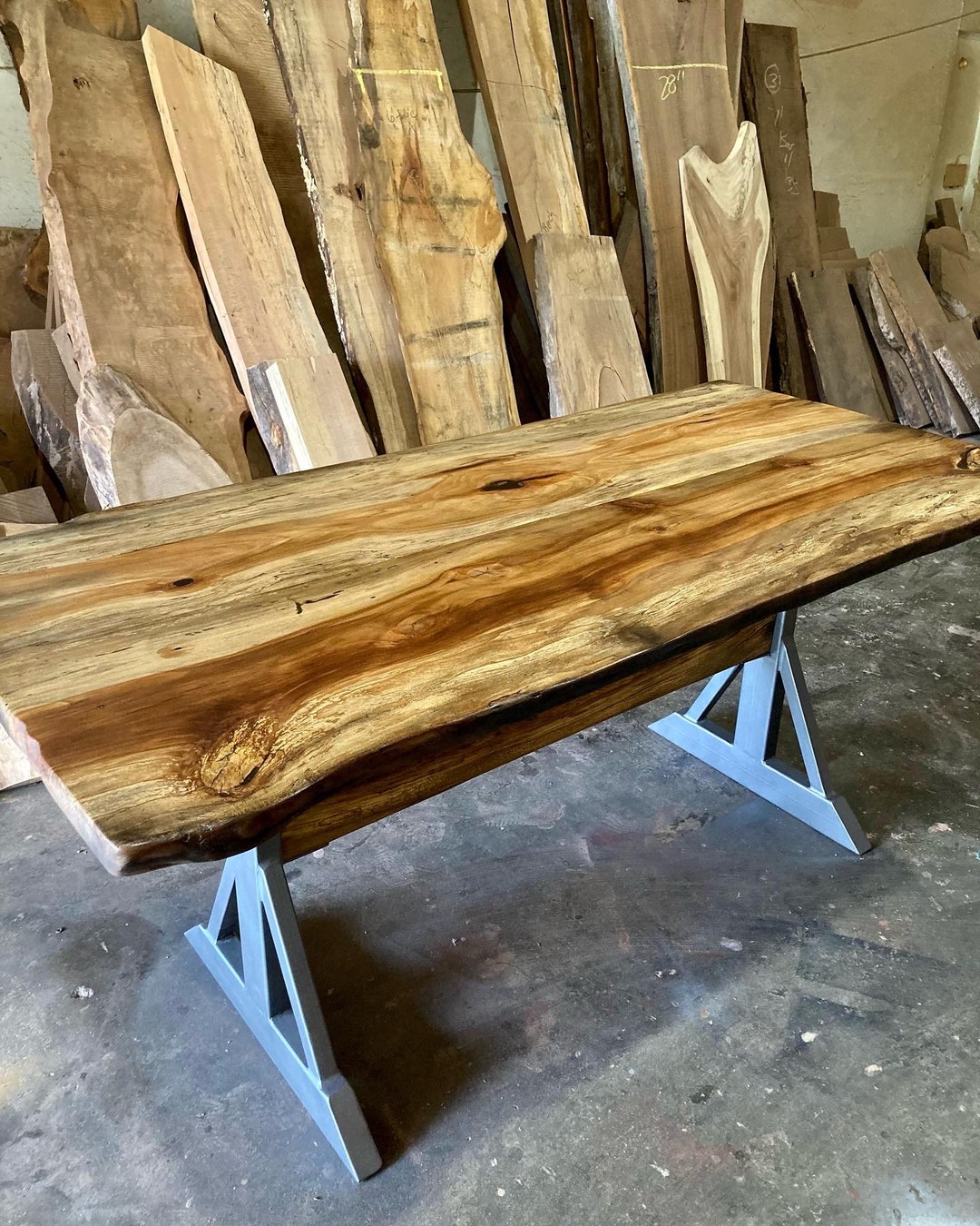 Live Edge Spalted Sycamore Trestle Table - Etsy