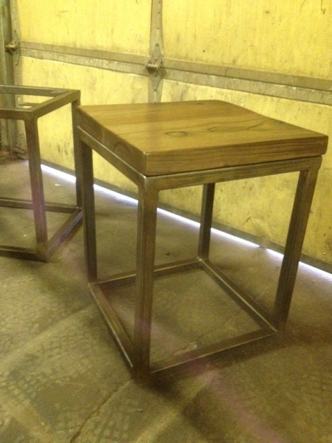 End Table Black Walnut With Metal Cubed Base - Etsy