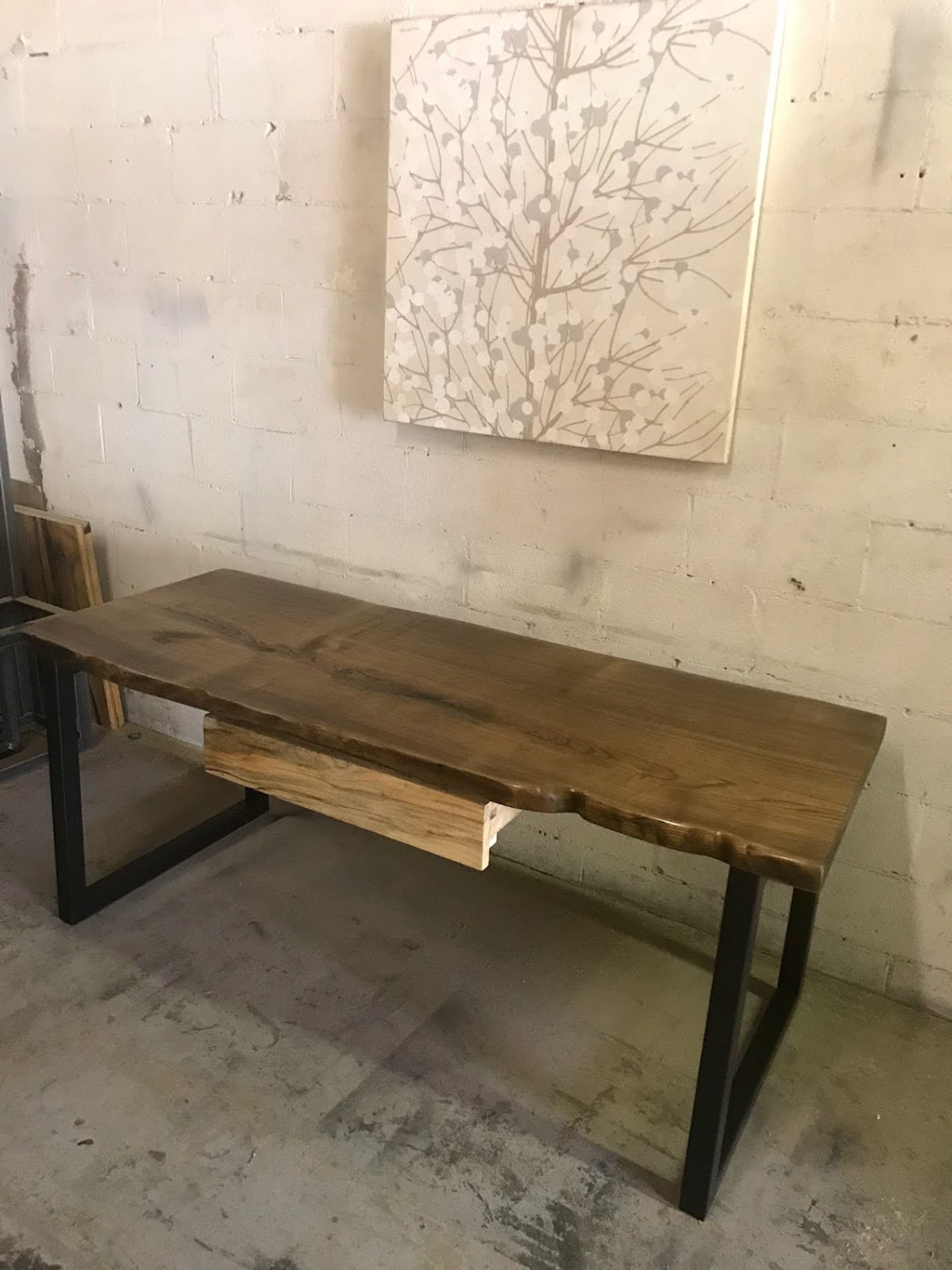 Live Edge Slab Desk With Metal Legs and a Hardwood Matching - Etsy