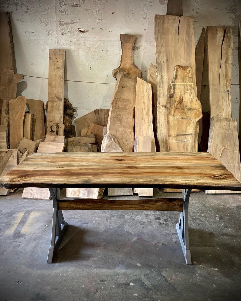 Live Edge Spalted Sycamore Trestle Table - Etsy