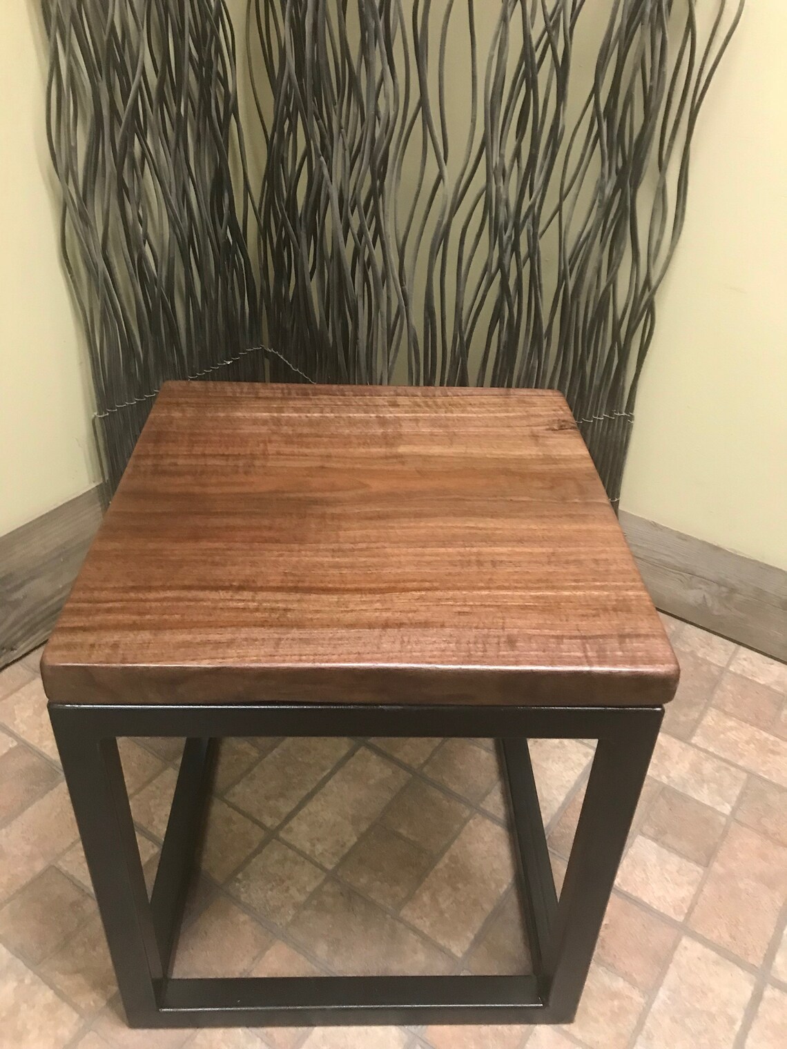 End Table Black Walnut With Metal Cubed Base - Etsy