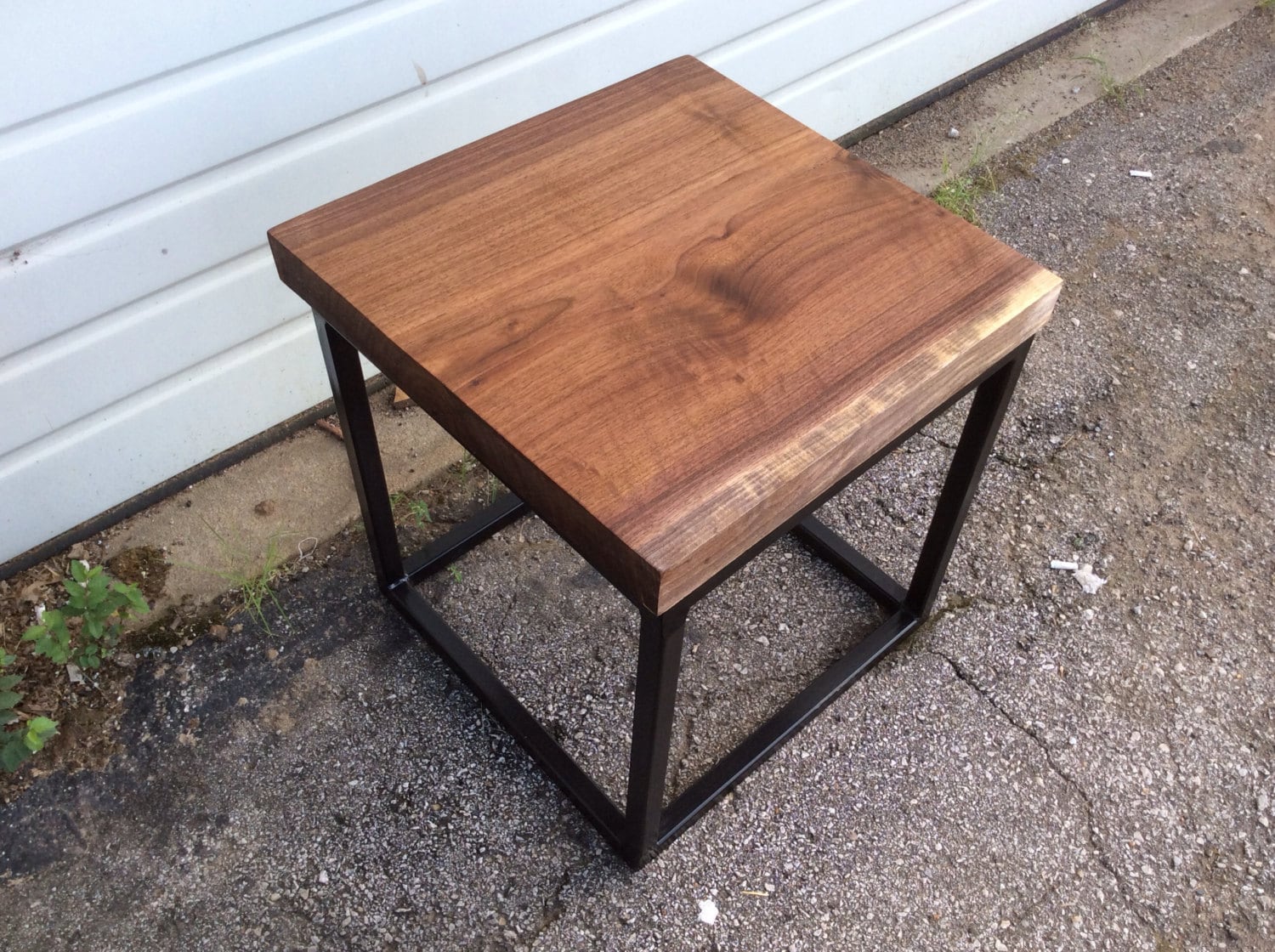 End Table Black Walnut With Metal Cubed Base - Etsy
