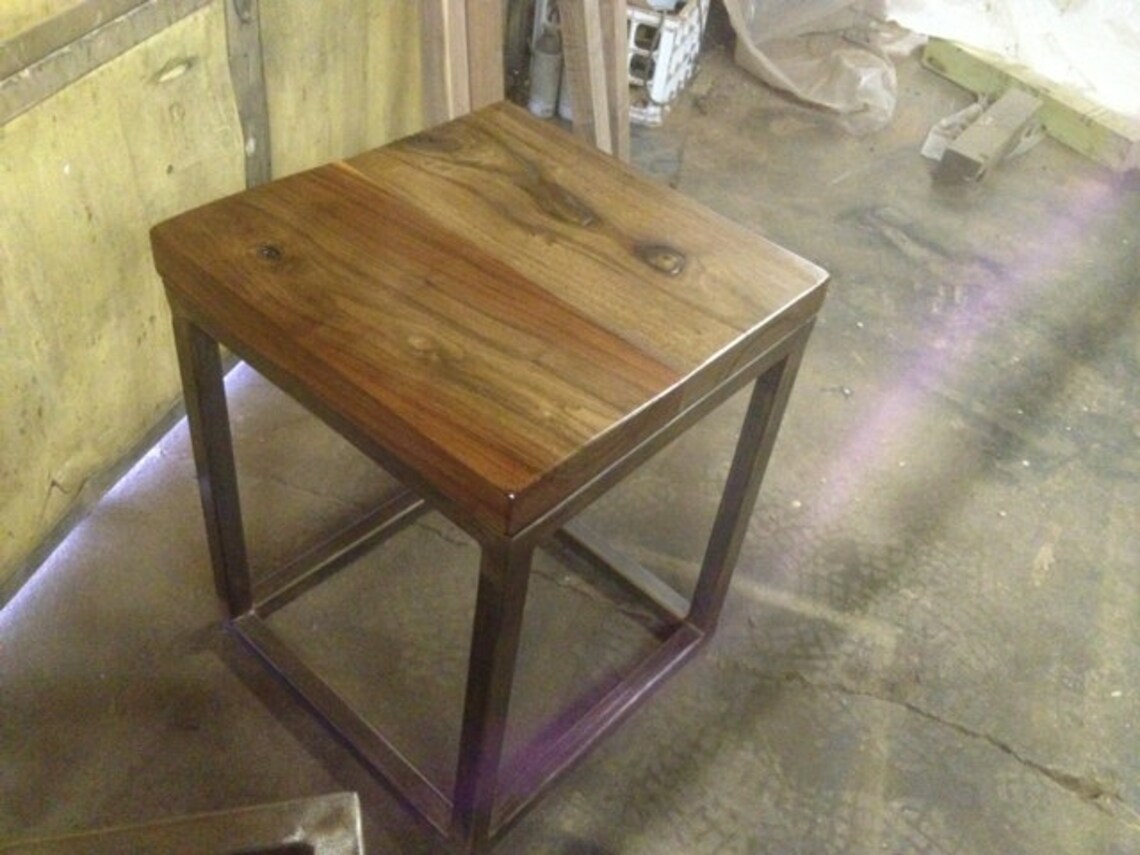 End Table Black Walnut With Metal Cubed Base - Etsy