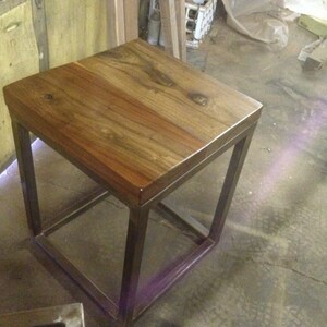 End Table Black Walnut With Metal Cubed Base - Etsy