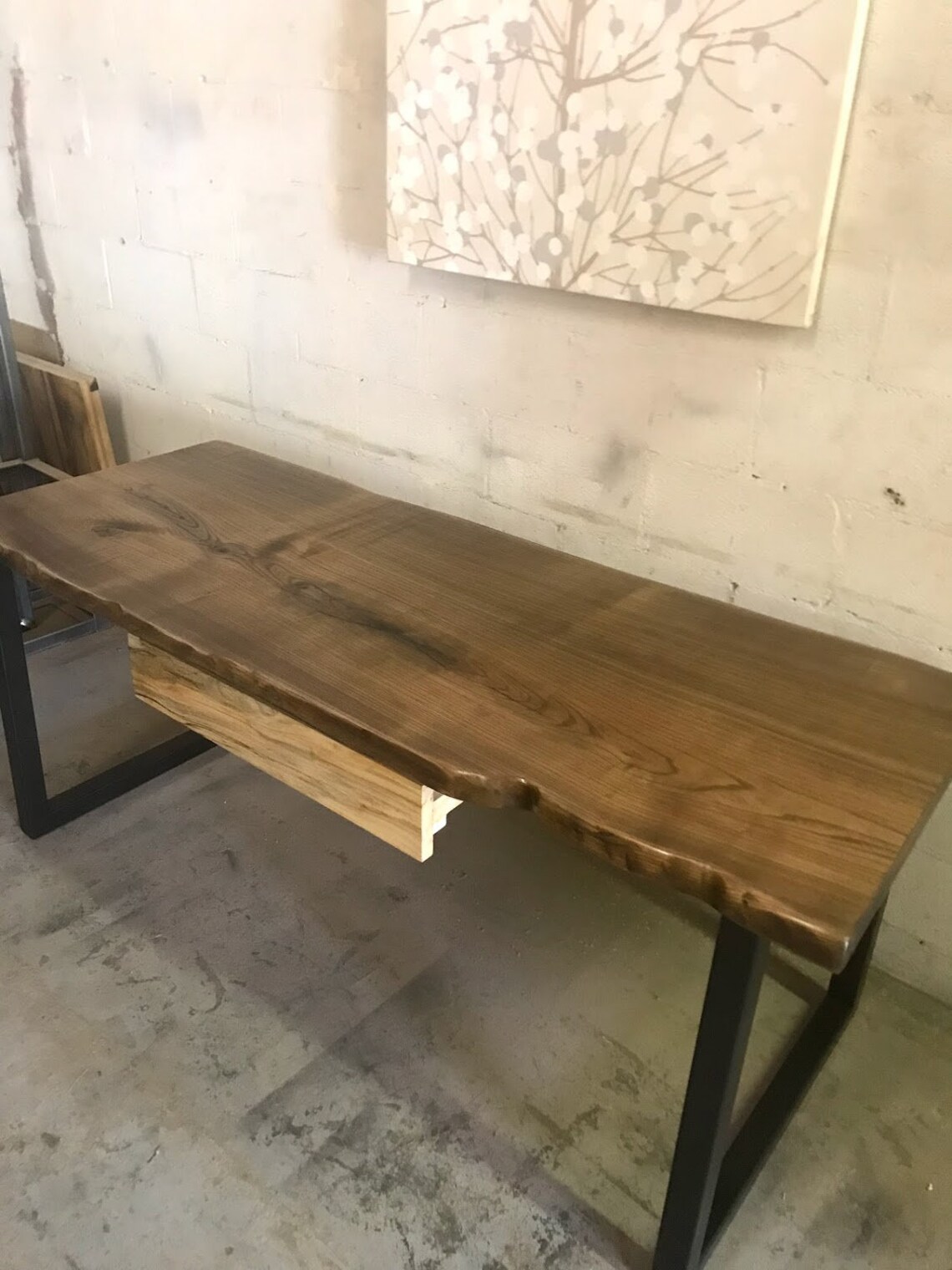 Live Edge Slab Desk With Metal Legs and a Hardwood Matching - Etsy