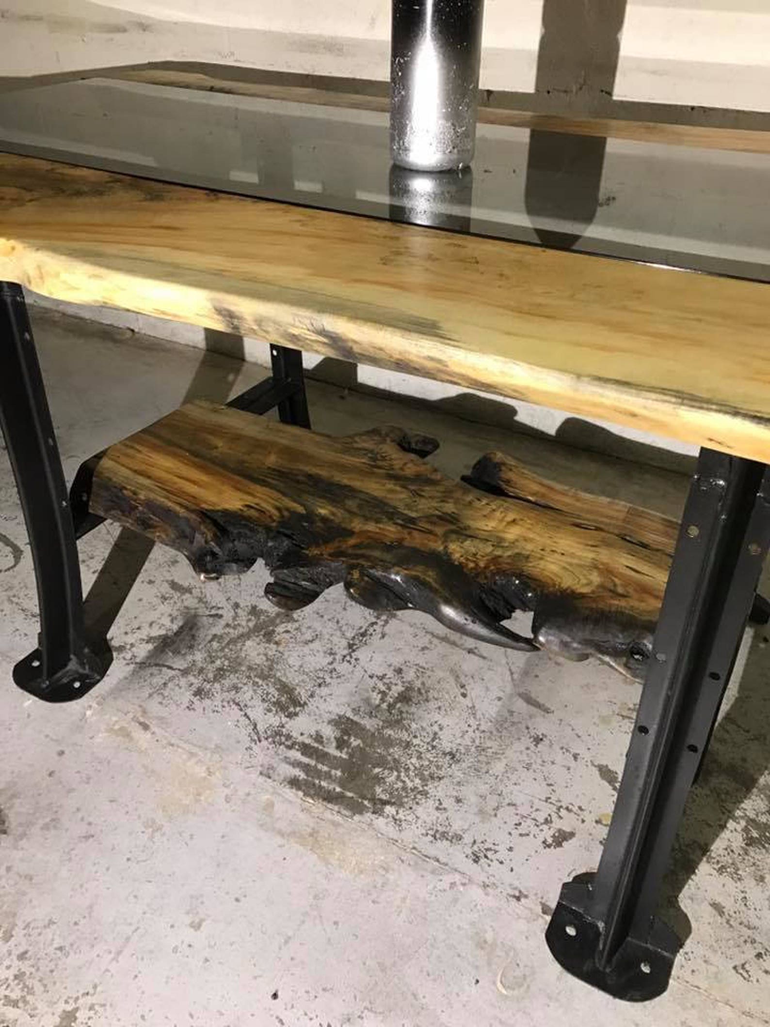 Live Edge Glass Inlay Slab Table the View With Metal Legs | Etsy