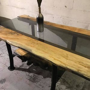 Live Edge Glass Inlay Slab Table the View With Metal Legs - Etsy