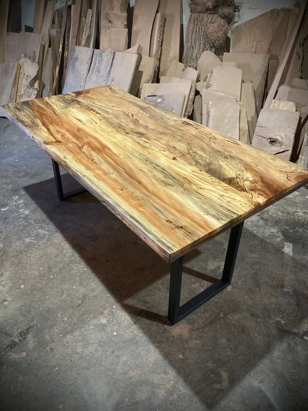 The Dali- Highly Spalted Hardwood Sycamore Dining Table With Metal Legs ...