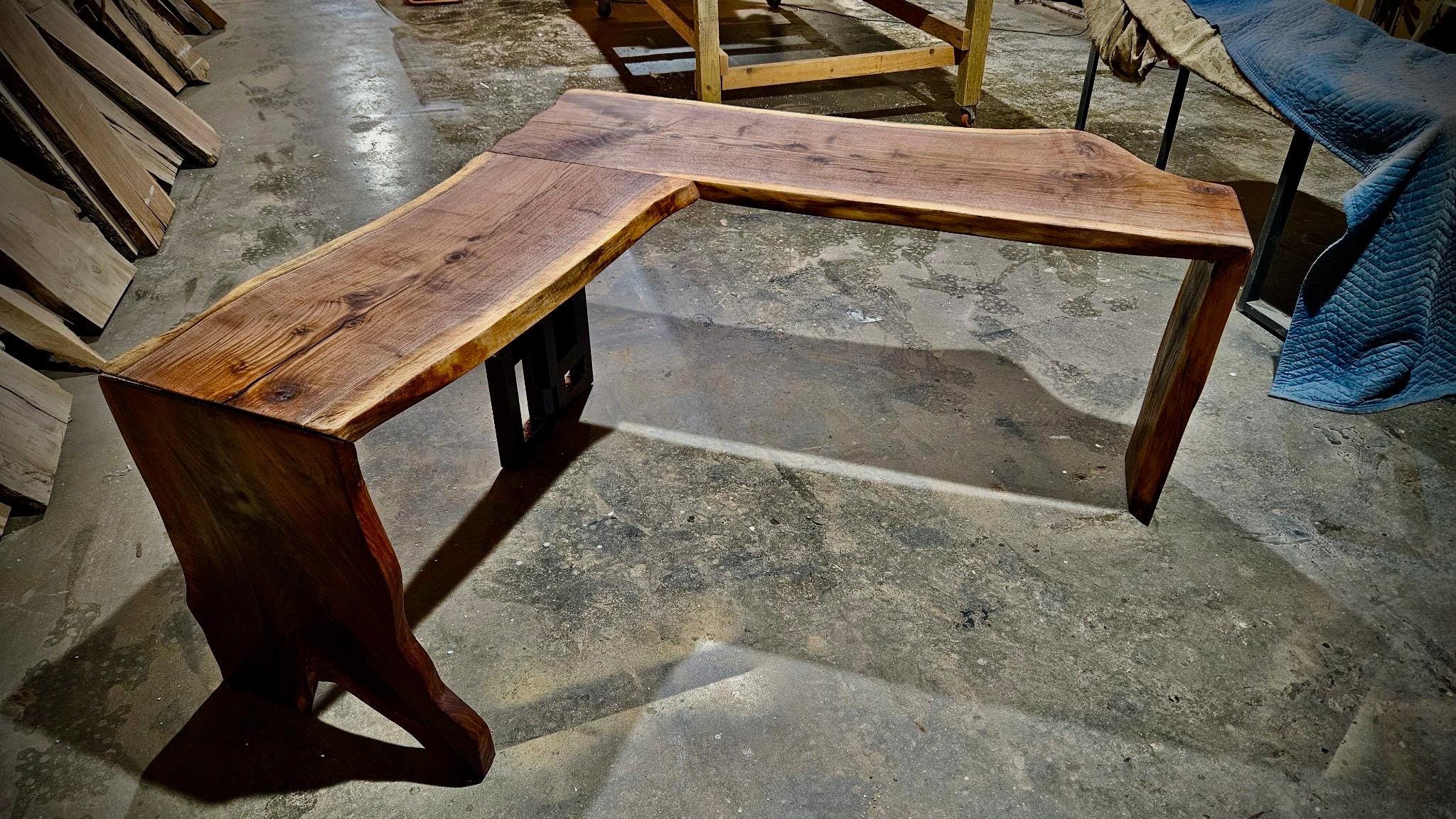 Black Walnut Live Edge L Desk: Waterfall Legs & Multi-square Leg - Etsy