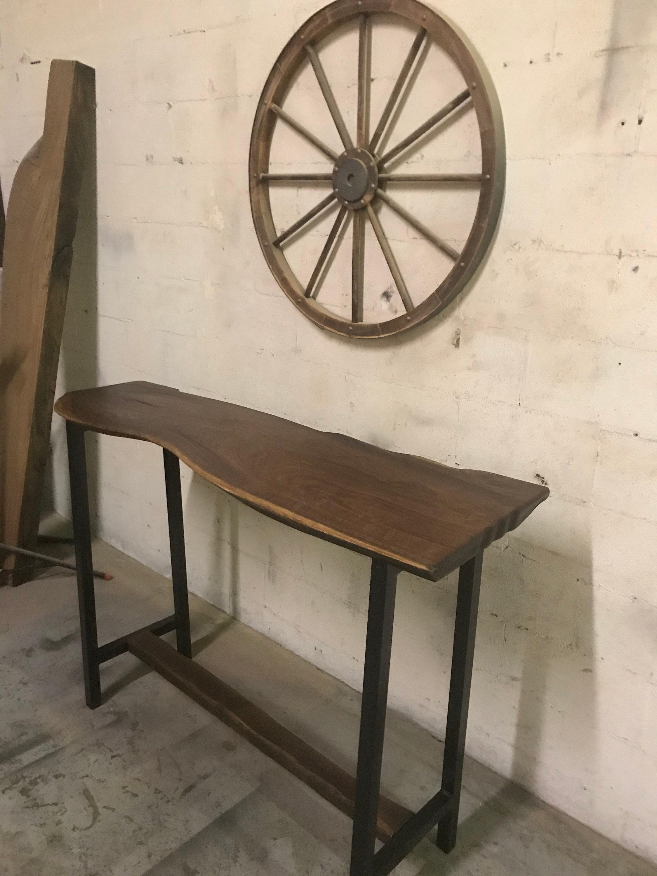 Live Edge Slab Walnut Bar With Crossbeam Support and Metal | Etsy