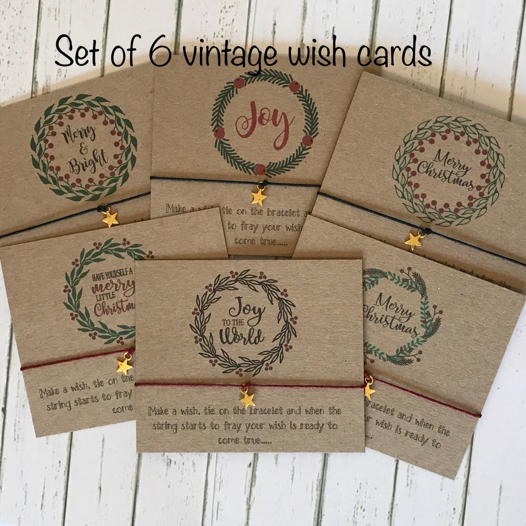 Set 6 Kraft Christmas Card Wish String Gift Vintage Wreath - Etsy