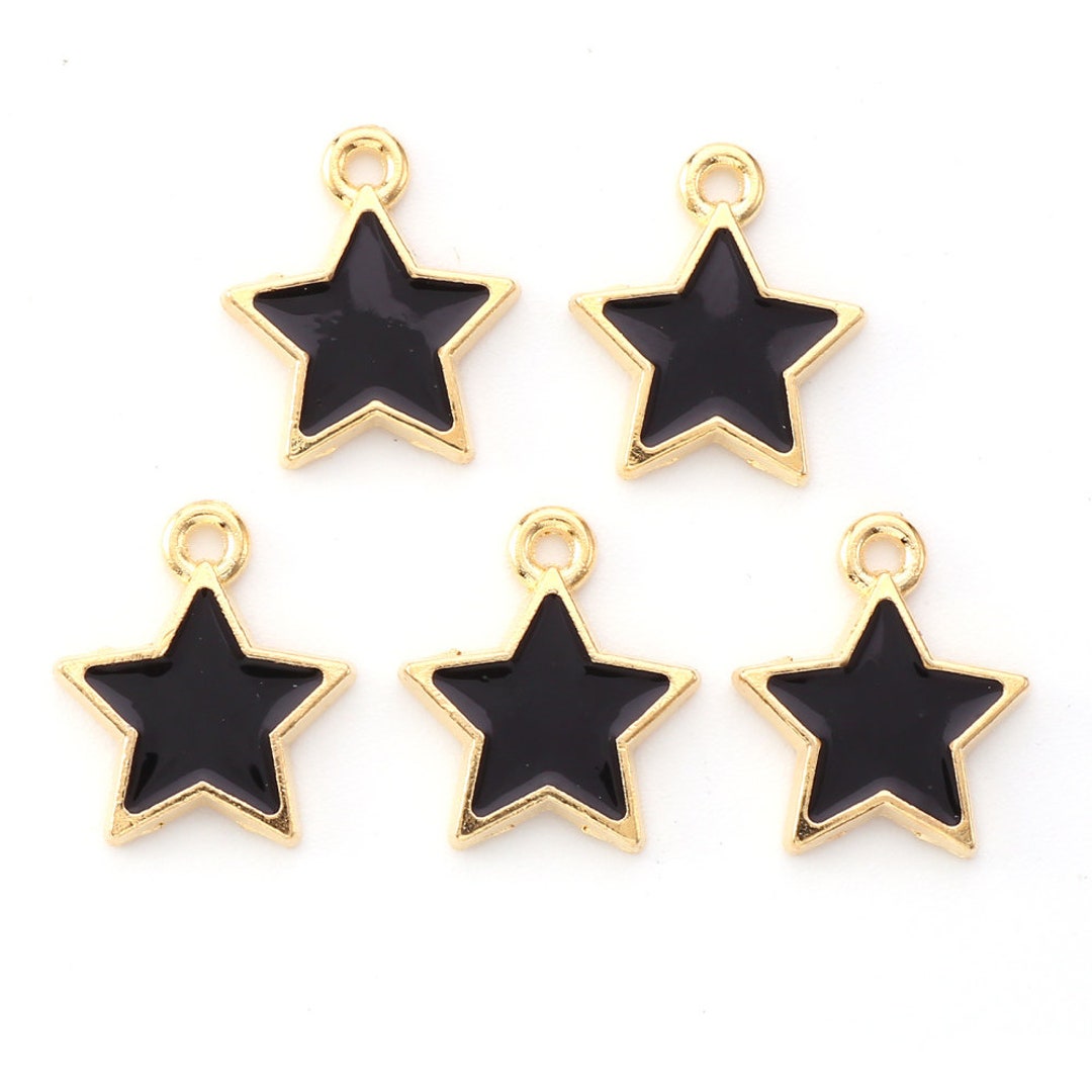 Gold Star Charms - Pink Black White Enamel Star Charms - Bracelet ...