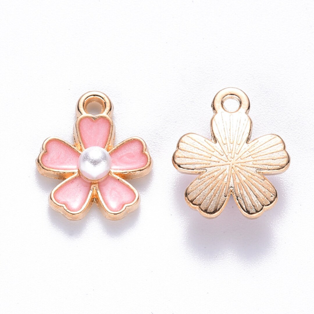 1/5/10 Pink Sakura Pearl Charms Black White Gold & Enamel Sakura ...