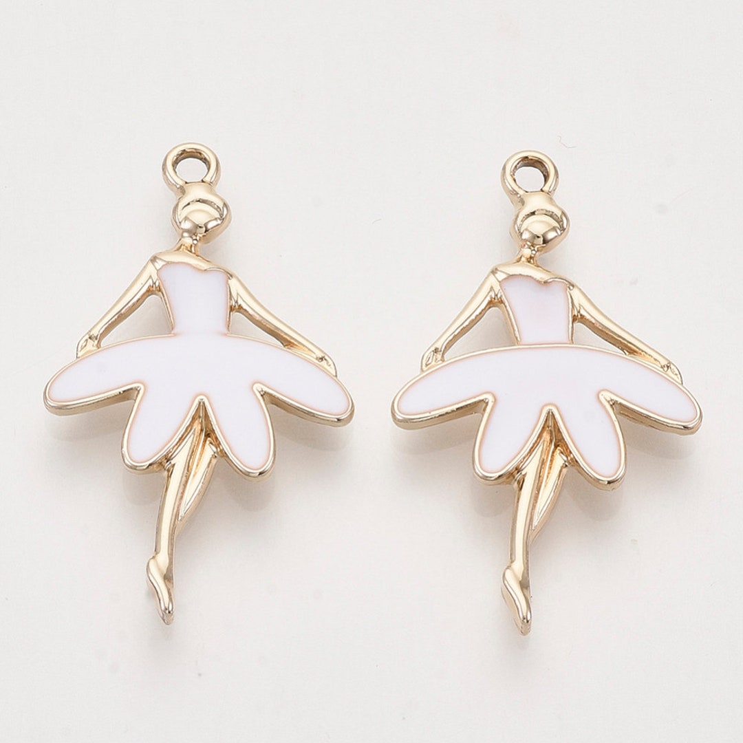 Ballerina Charms Pack 5 White Enamel Light Gold Ballerina Ballet Dancer ...