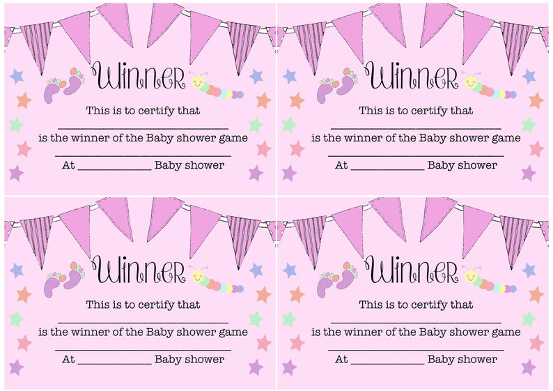 Baby Shower Winners Certificate Printable Games Instant Download Baby ...