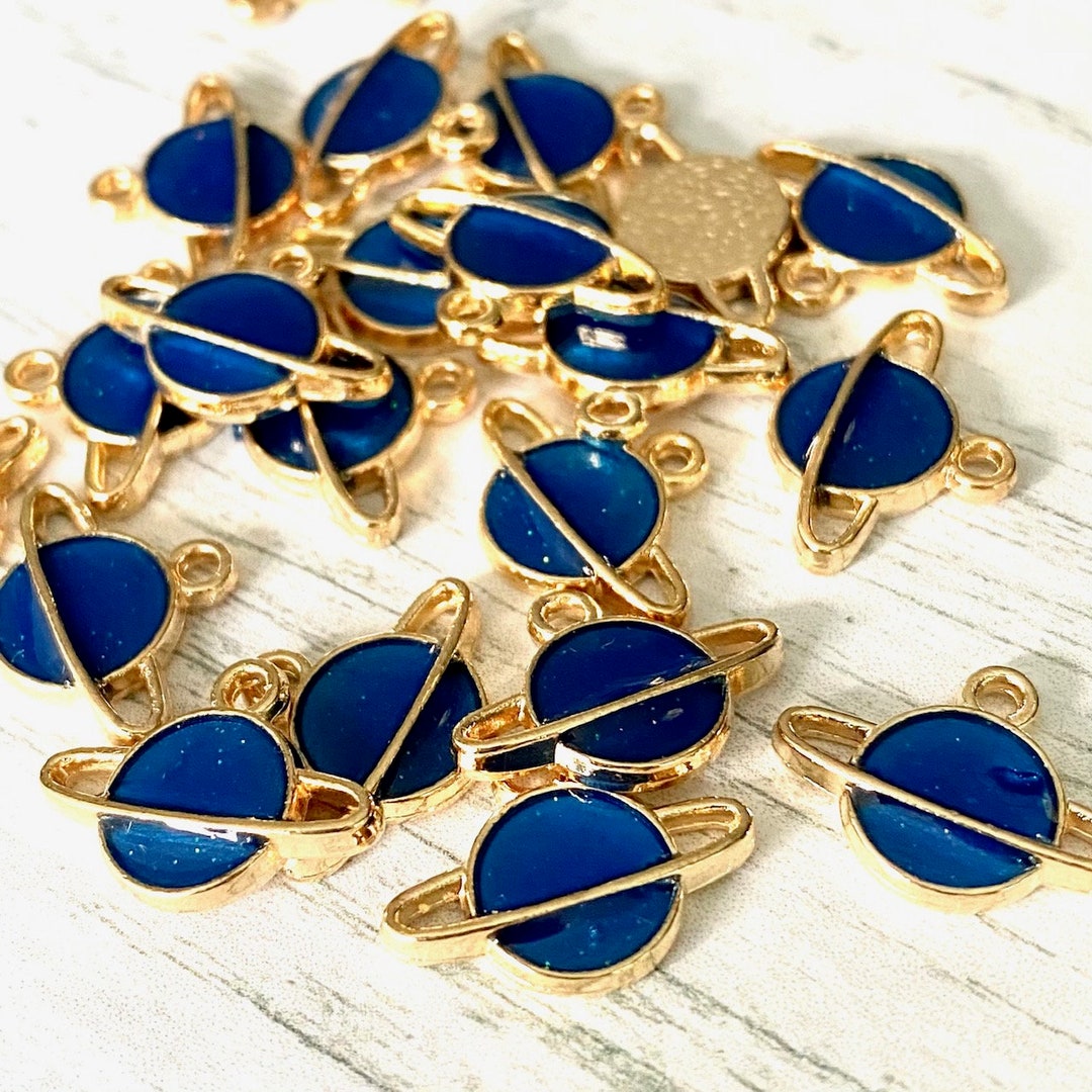 Planets Charms Saturn Moon Gold Enamel Blue Zodiac Charms Charm Beads ...
