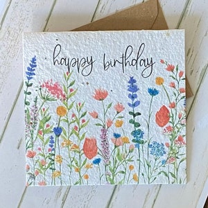 Happy Birthday Card Seeded Wildflower Card Plantable Seed Card Birthday ...