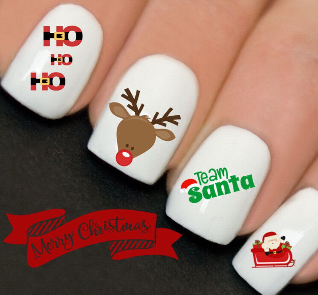Christmas Nail Art Santa Nail WRAPS Rudolf Nail Art Stickers Mittens ...