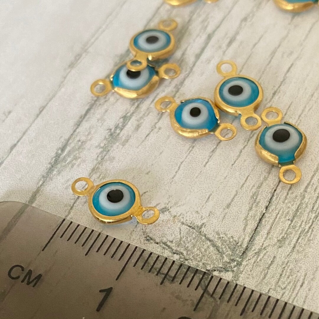 10 Evil Eye Connectors Blue Turquoise Gold Brass EVIL EYE Charms Round ...