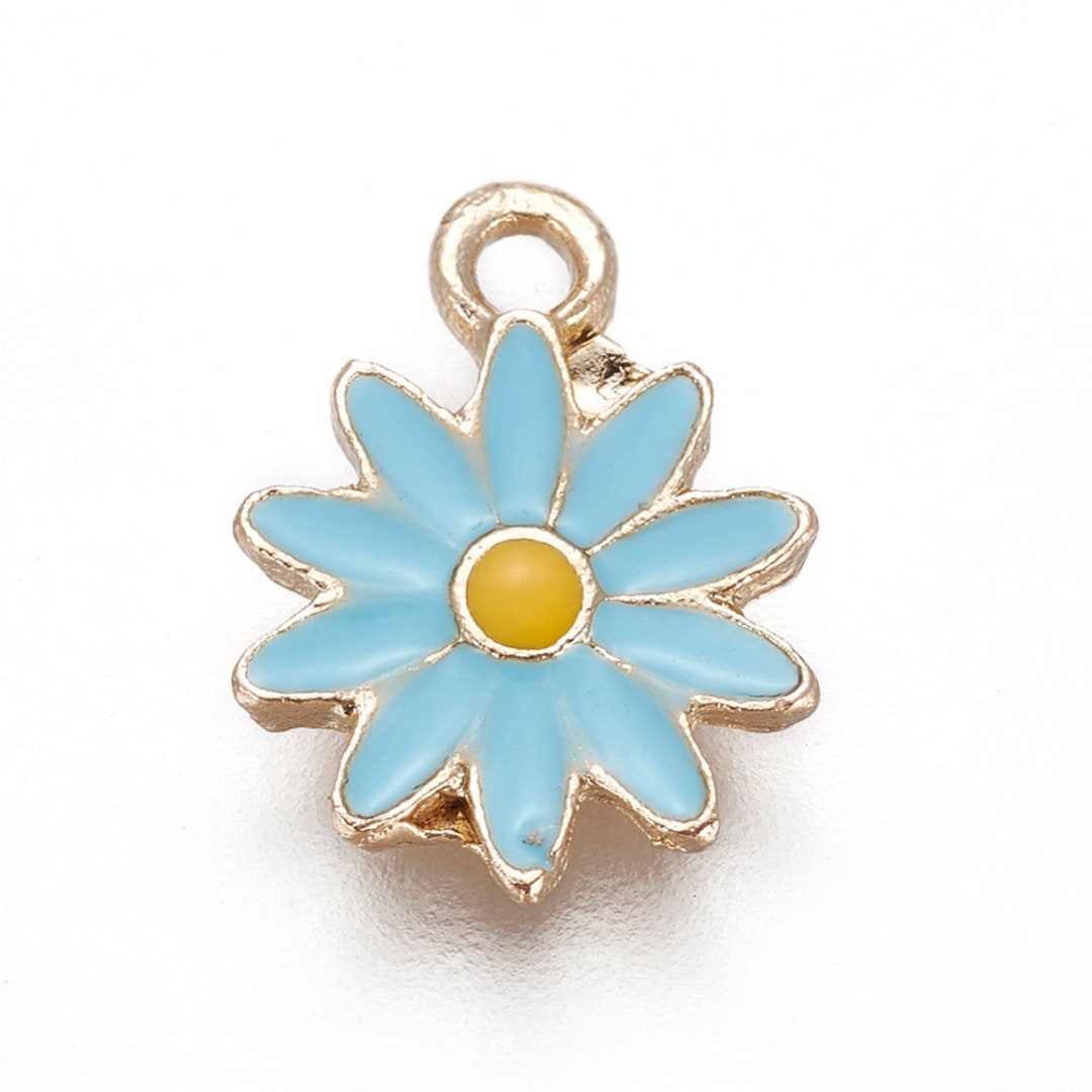 Daisy Charms 1/5/10 Packs Blue Gold & Enamel Daisy 1.3cm Small Blossom ...