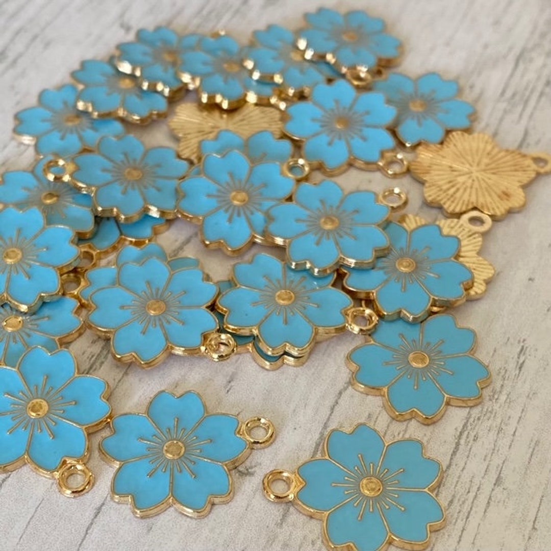 1/5/10 Lotus Flower Charms Pink Turquoise Gold & Enamel Sakura Japanese ...