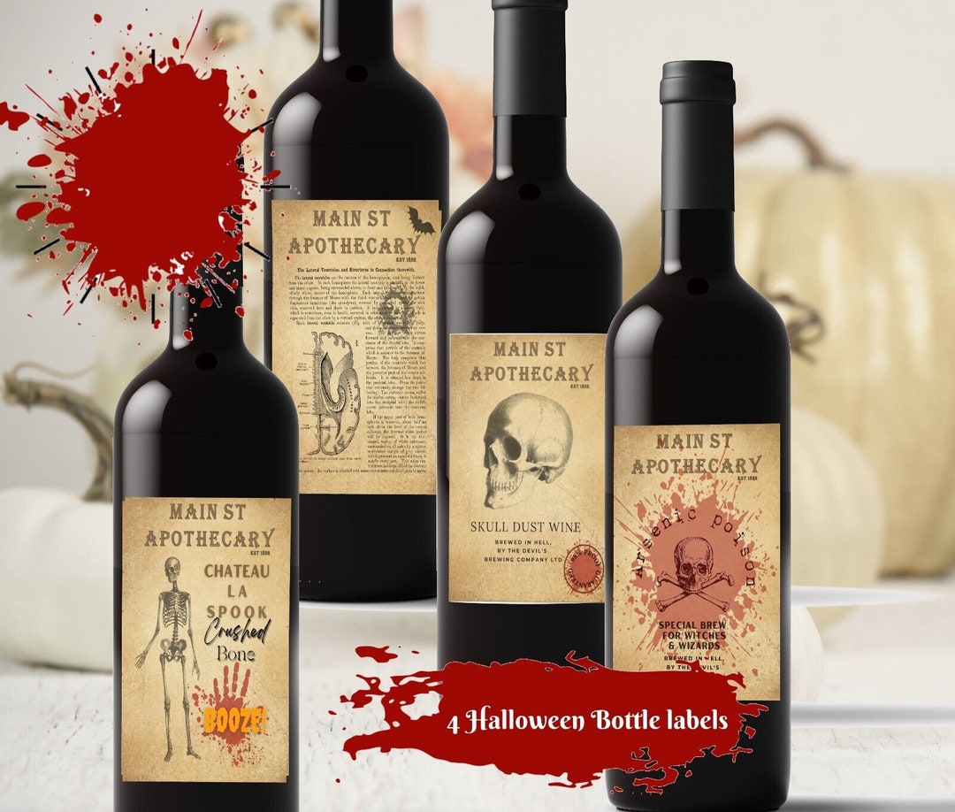 Halloween Bottle Labels - Blood Splatter Wine Labels, Bottle Labels ...