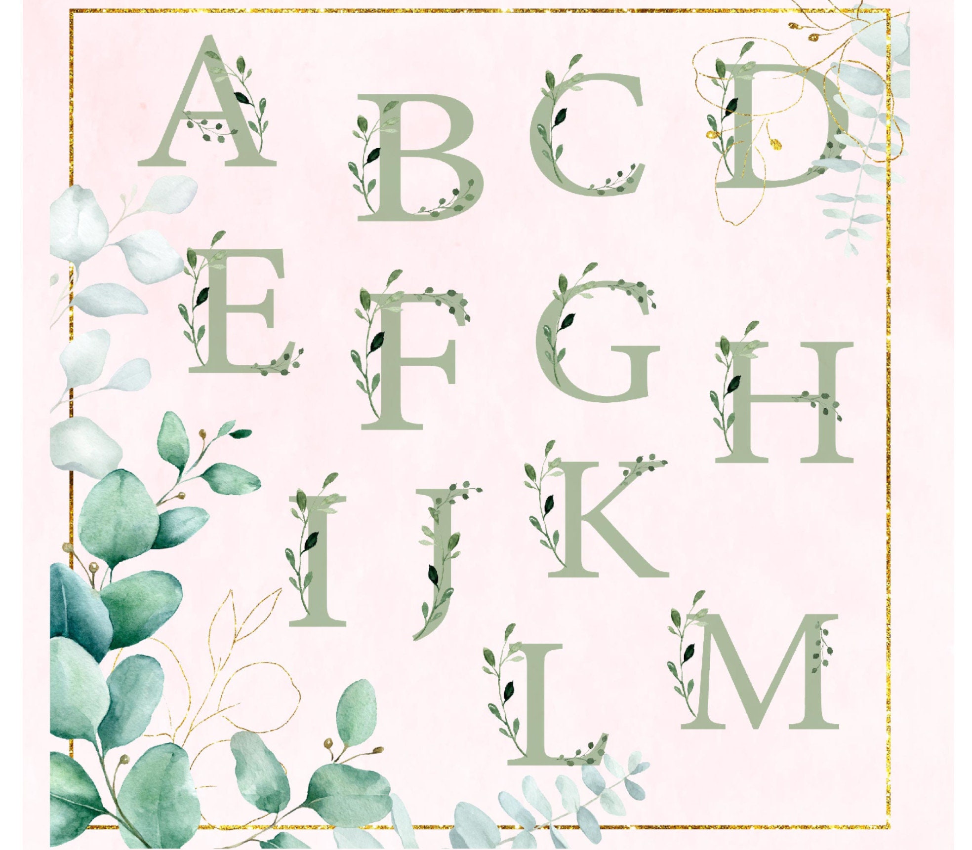 PNG Watercolour Eucalyptus Alphabet - Upper & Lower Case - Floral ...