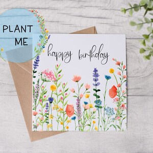 Happy Birthday Card Seeded Wildflower Card Plantable Seed Card Birthday ...