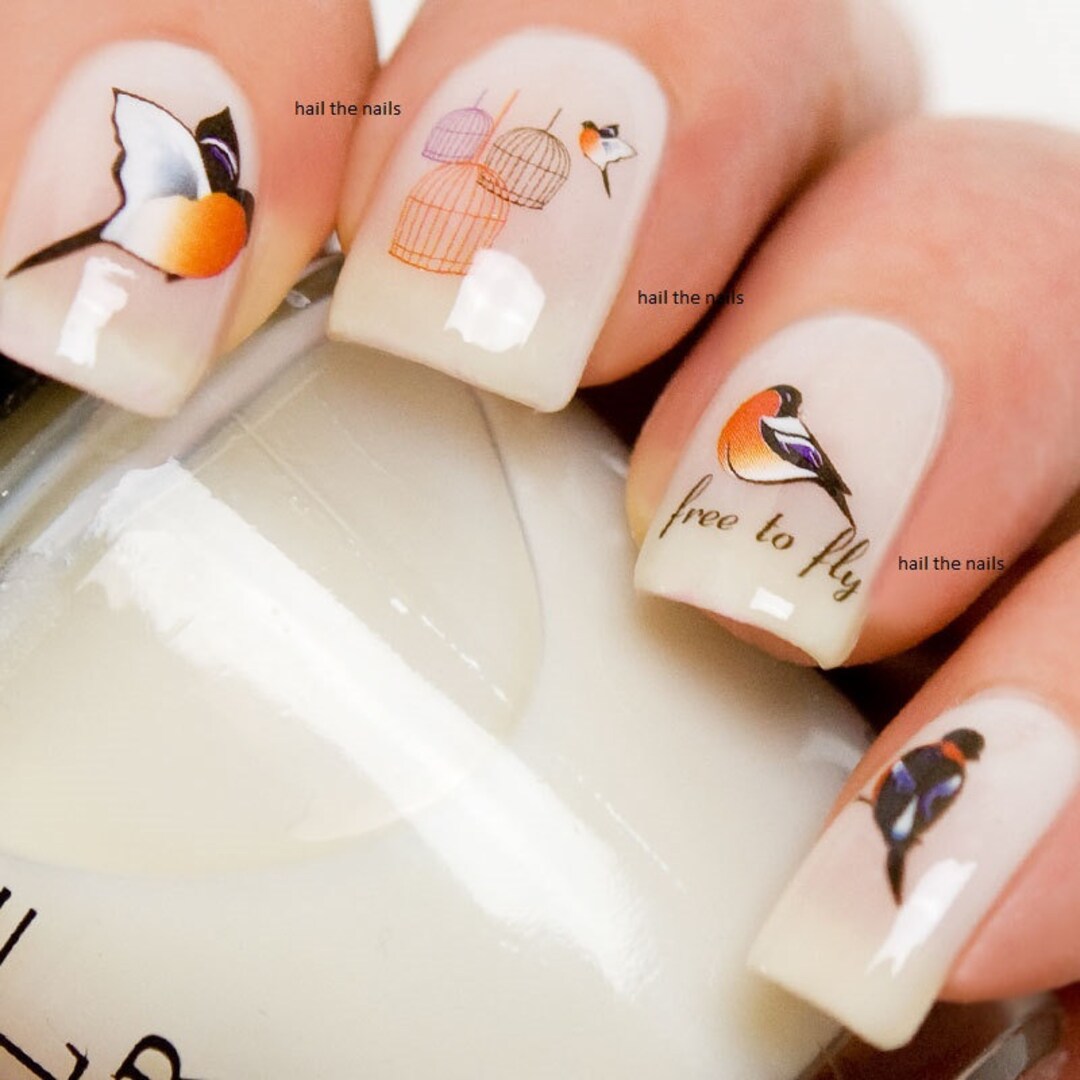 Robin Nail Art Nature Nail Art Wraps Decals Water Transfer Red Vintage ...