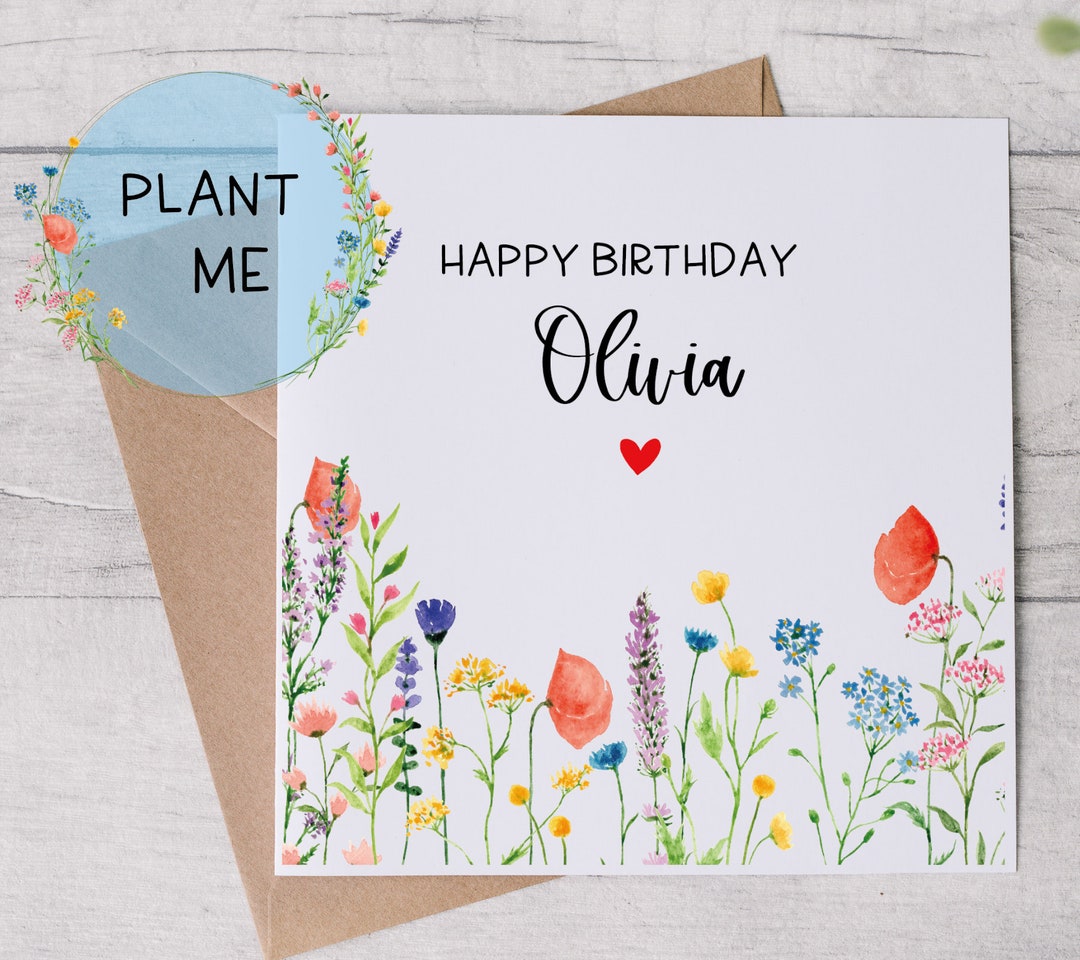 Personalised Happy Birthday Card - Seeded Wildflower Card - Plantable Seed Card - Birthday ...