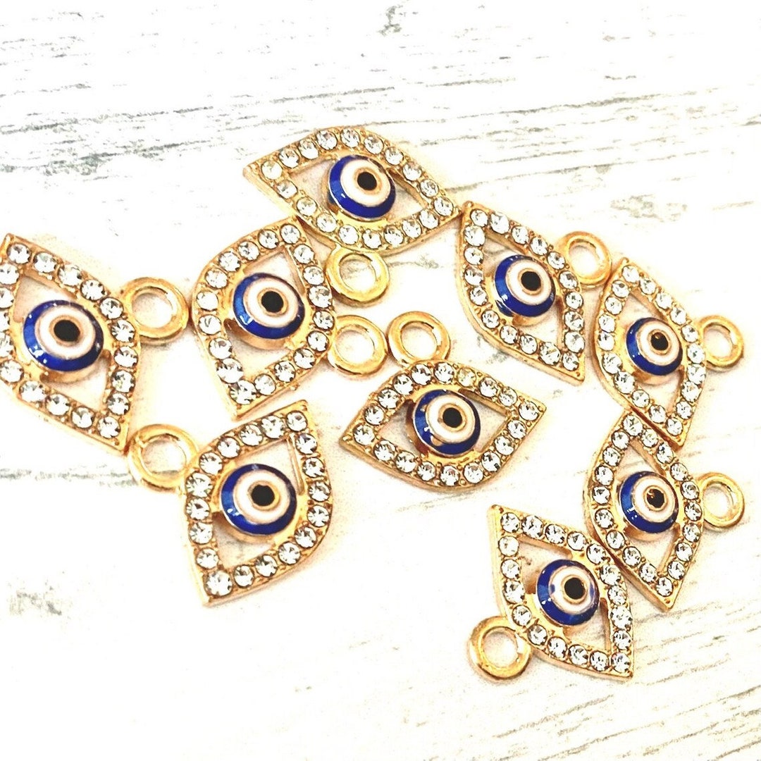 Evil Eye Charms - 3 Pcs Crystal & Gold Evil Eye Charms, Drop Charms ...