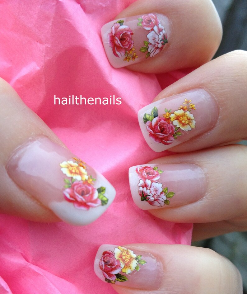 Nail Wraps Nail Art Water Transfers Decals French Roses Etsy