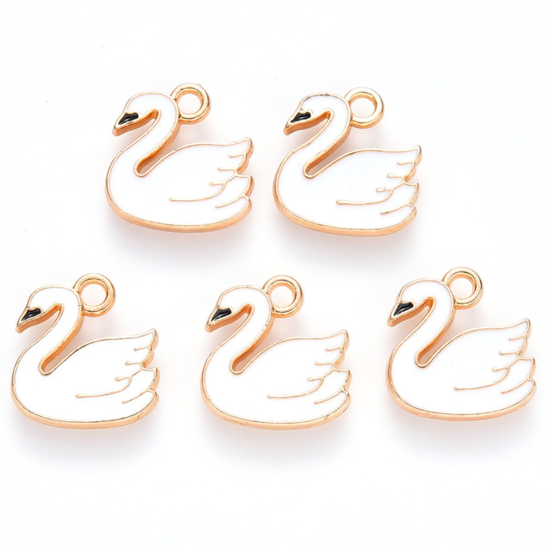 10 Swan Charms White Pink Black Gold Enamel Swan Charms - 1.4 X 1.4 Cm ...