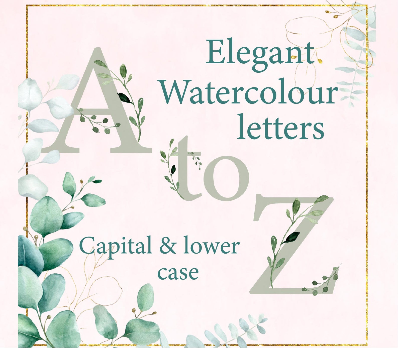 PNG Watercolour Eucalyptus Alphabet - Upper & Lower Case - Floral ...