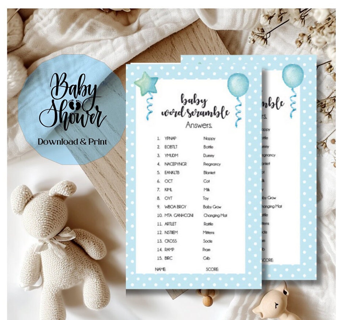 Baby Shower Word Scramble Game With Answer & Winners Certificate - Baby ...