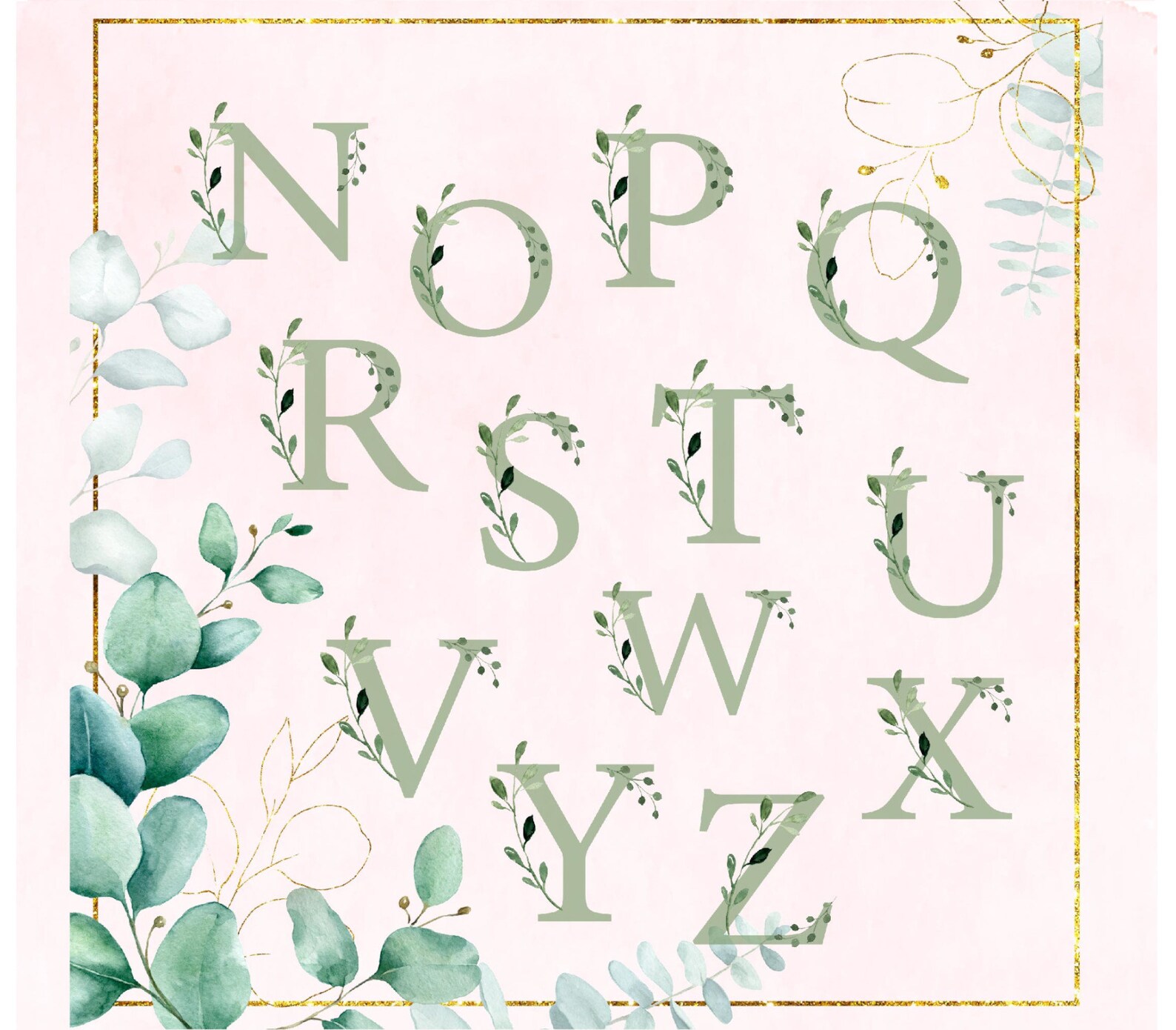 PNG Watercolour Eucalyptus Alphabet - Upper & Lower Case - Floral ...