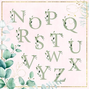 PNG Watercolour Eucalyptus Alphabet Upper & Lower Case Floral Alphabet ...