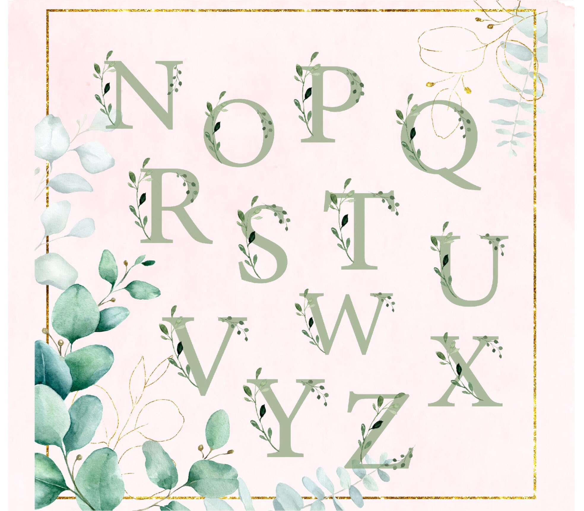 PNG Watercolour Eucalyptus Alphabet - Upper & Lower Case - Floral ...