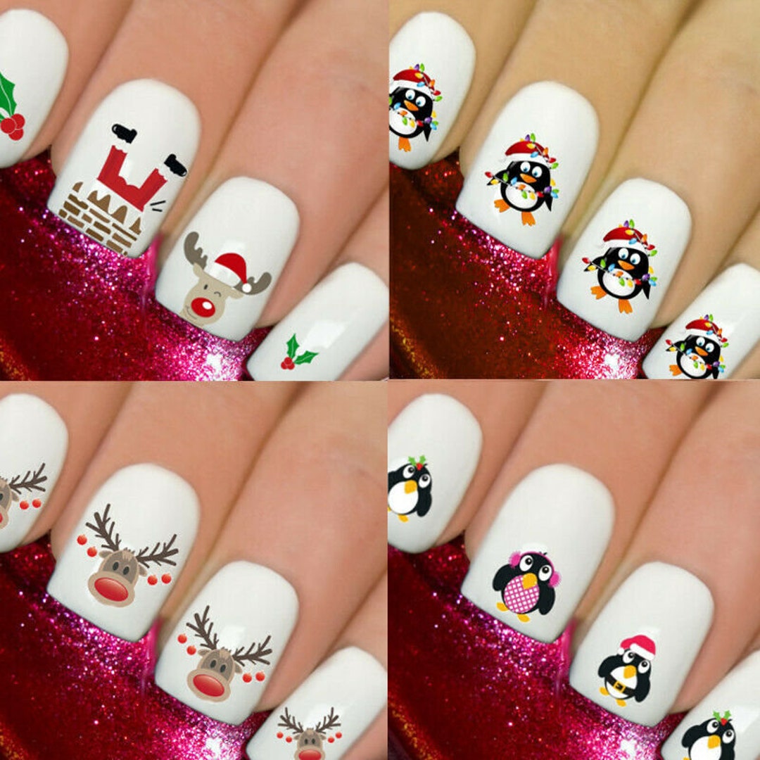 Christmas Nails Santa Nail Art Penguin Nail Water Transfer Reindeer ...