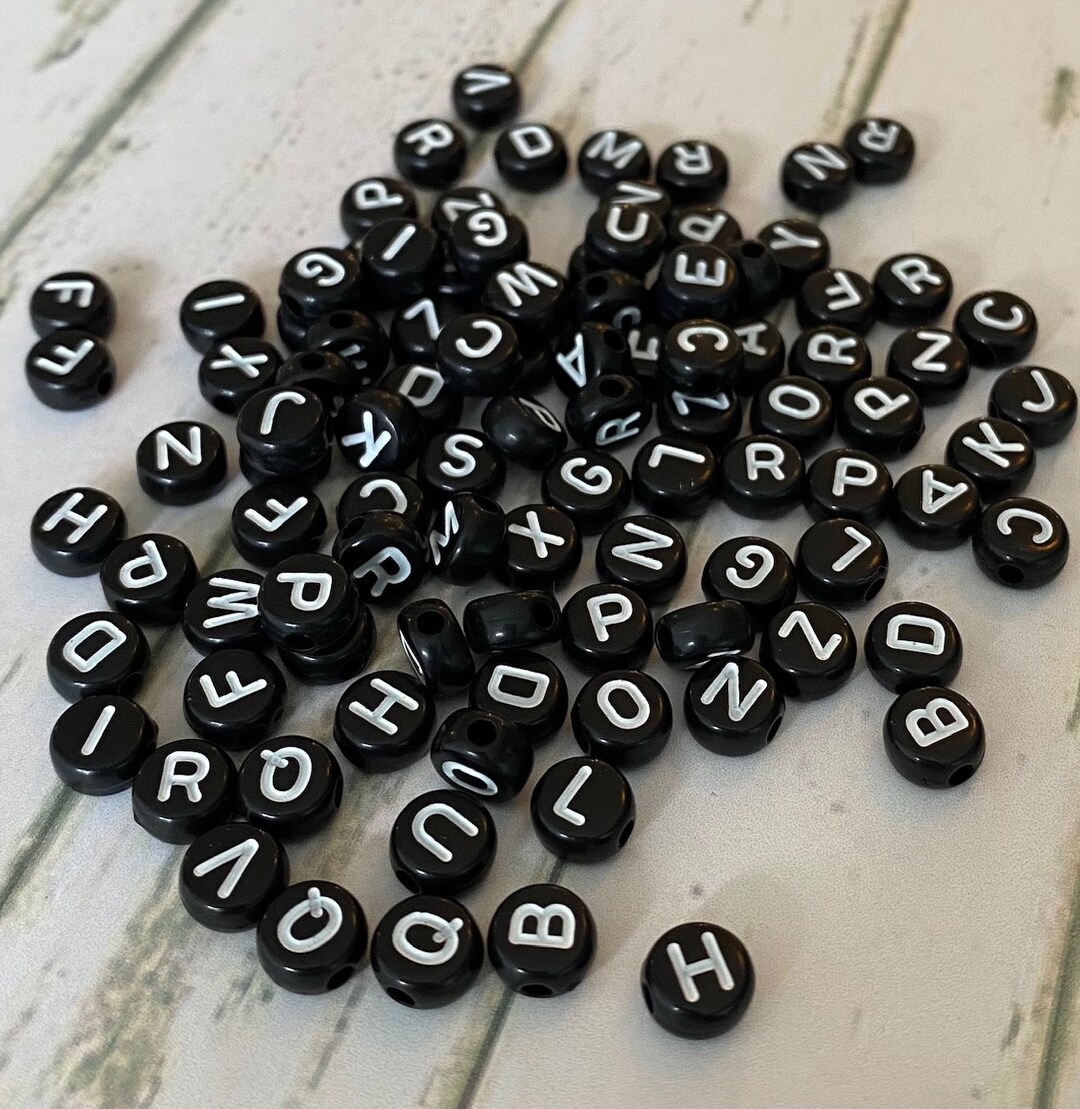 Alphabet Letter Beads, 7mm Lettering Charms A-Z Letter Beads, Black ...