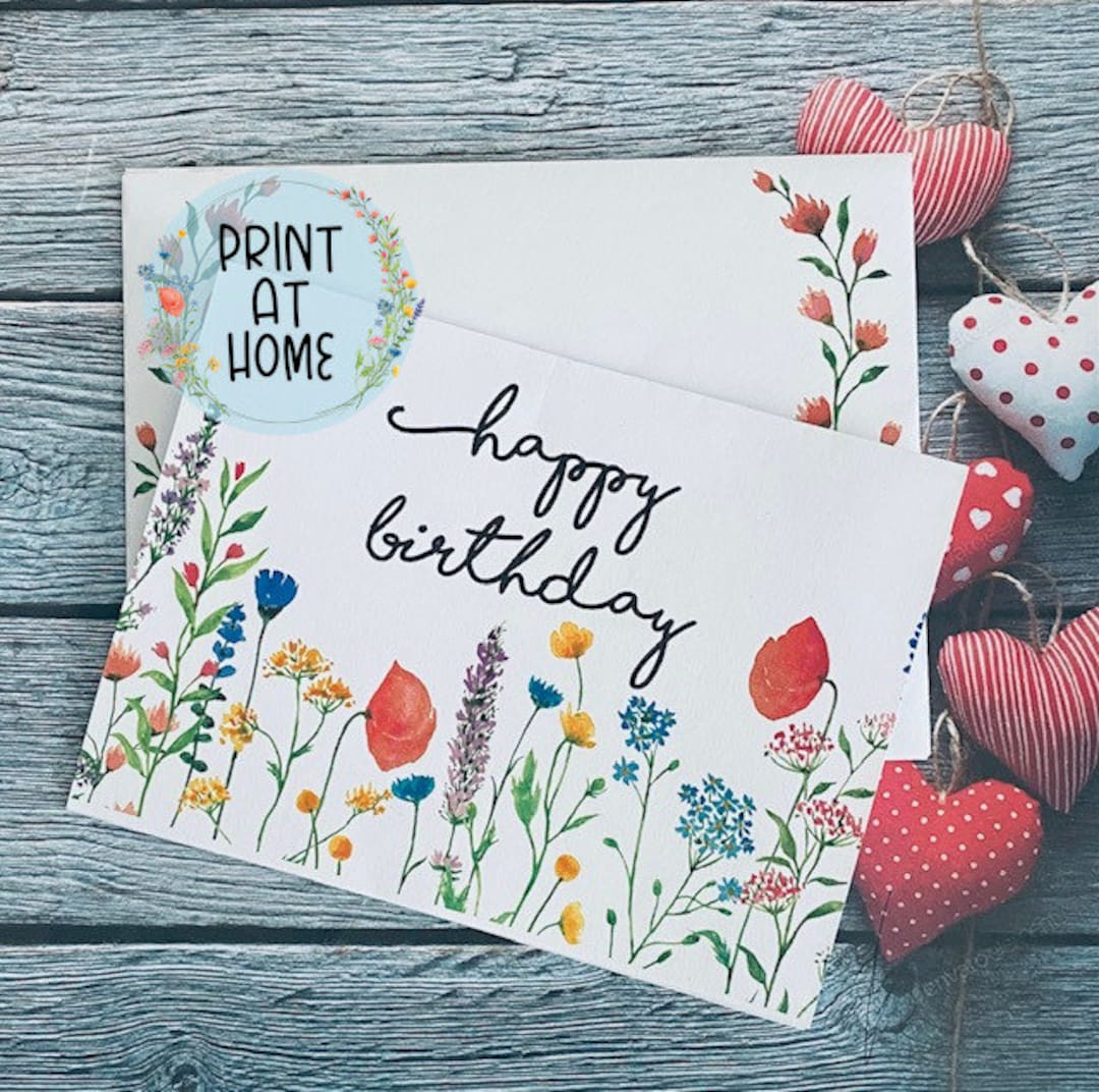 Digital Happy Birthday Wildflower Card - Thank You Card - Printable ...