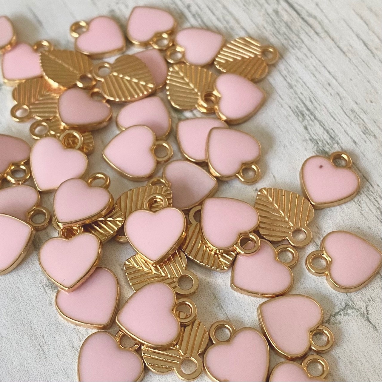 Heart Charms Pink & Gold Enamel Heart Charms Charm Beads | Etsy UK